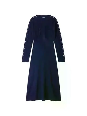 Sandro Stud-embellished Layered-effect Knitted Midi Dress - Blue