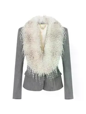 Elisabetta Franchi Wool Jacket With Fur-effect Collar - Grey