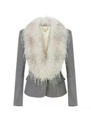 Elisabetta Franchi Wool Jacket With Fur-effect Collar - Grey