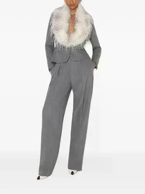 Elisabetta Franchi Wool Jacket With Fur-effect Collar - Grey