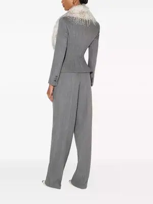 Elisabetta Franchi Wool Jacket With Fur-effect Collar - Grey
