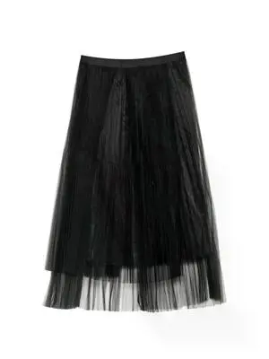 JNBY Sheer Mesh Pleated Midi Skirt - Black