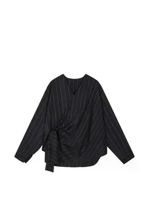JNBY Pinstripe Pattern V-neck Tie-front Blouse