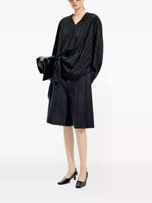JNBY Pinstripe Pattern V-neck Tie-front Blouse