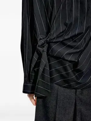 JNBY Pinstripe Pattern V-neck Tie-front Blouse