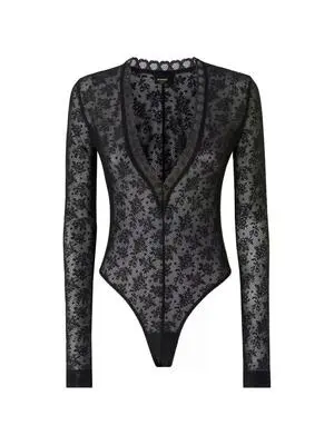 Pinko Floral-lace V-neck Bodysuit - Black