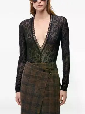 Pinko Floral Lace V-neck Long Sleeve Bodysuit