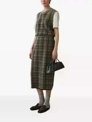 LESS Plaid Midi Skirt - Grey