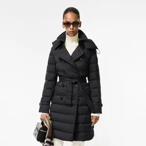 Burberry Mid-length Nylon Puffer Coat With Goose Down And Feather Filling