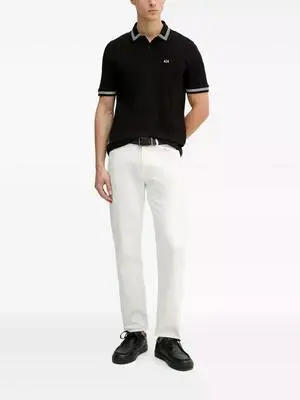 Armani Exchange Striped-trim Logo-print Polo Shirt - Black