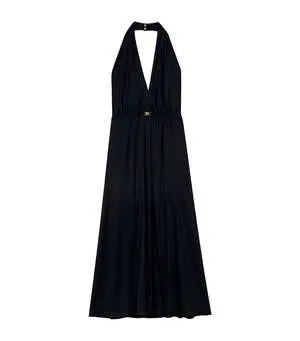 Maje Plunge Halterneck Midi Dress - Blue