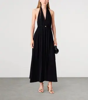 Maje Plunge Halterneck Midi Dress