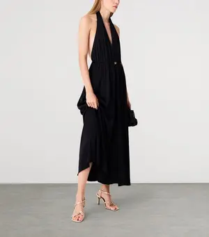 Maje Plunge Halterneck Midi Dress