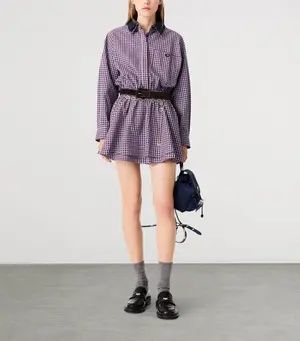 Maje Cotton Check Mini Shirt Dress