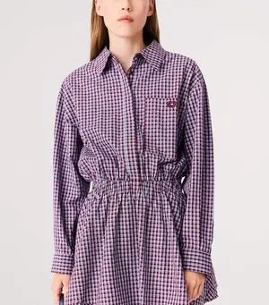 Maje Cotton Check Mini Shirt Dress