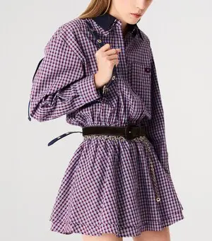 Maje Cotton Check Mini Shirt Dress