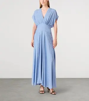 Maje Satin Floral Midi Dress
