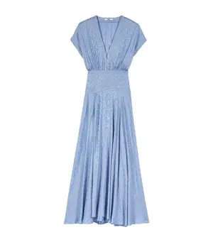 Maje Floral Satin Midi Dress - Blue