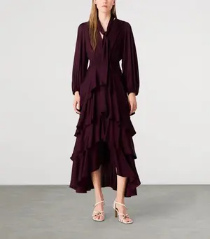 Maje Tiered Pussybow Midi Dress