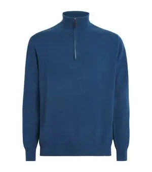 Johnstons Of Elgin Cashmere Quarter-zip Sweater - Blue