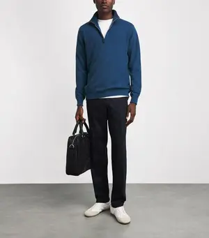 Johnstons Of Elgin Cashmere Quarter-zip Sweater - Blue