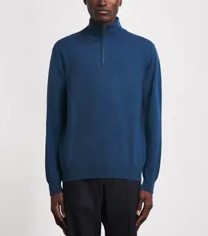 Johnstons Of Elgin Cashmere Quarter-zip Sweater - Blue