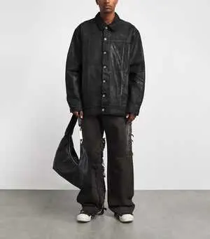 Rick Owens Jumbo Worker Leather Jacket - Black