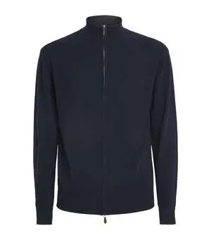 N.peal Organic Cashmere Knightsbridge Zip-up Cardigan - Navy