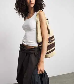ANINE BING Raffia Stripe Leah Tote Bag