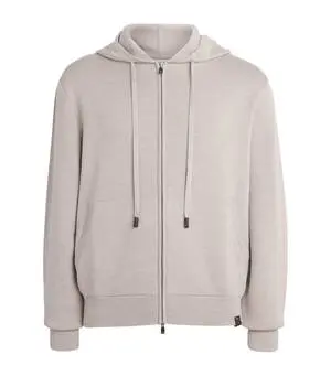JACOB COHЁN Wool-silk Knitted Zip-up Hoodie - Beige