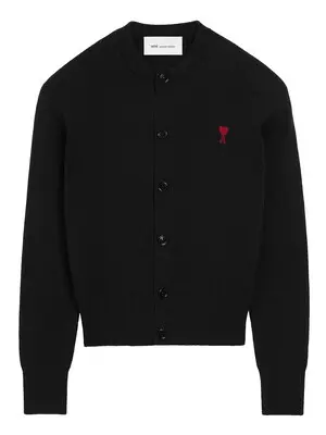 AMI Paris Cardigan In Lana Con Logo - Black