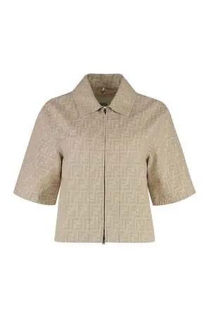 Fendi Cotton-linen Blend Ff Motif Jacket - Beige
