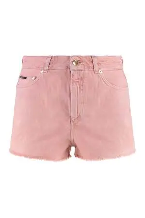 Dolce & Gabbana Frayed Hem Denim Shorts With Metal Buttons