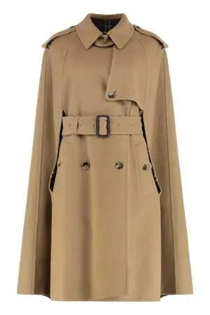 Burberry Double-faced Wool Trench Jacket With Belt And B-shaped Buckle - Camel