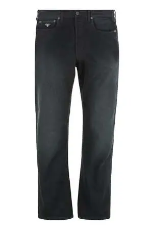 Prada Straight-leg Jeans With Engraved Logo Metal Hardware - Black