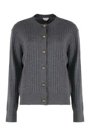 Bottega Veneta Ribbed Wool Cardigan - Grey