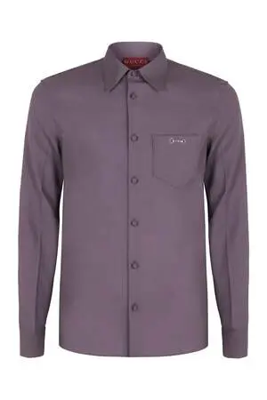 Gucci Slim-fit Wool Gabardine Shirt With Chest Pocket Metal Detail - Purple