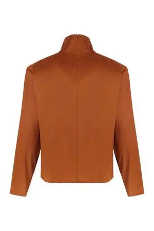 Saint Laurent High-collar Mixed-silk Blouse - Brown
