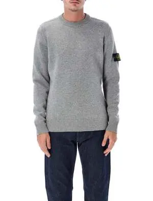 Stone Island Wool-blend Knit Crewneck Jumper With Reverse Stocking-stitch Details - Grigio