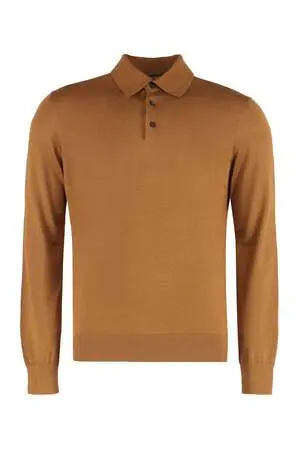 Zegna Silk Cashmere Knit Long-sleeve Polo - Camel