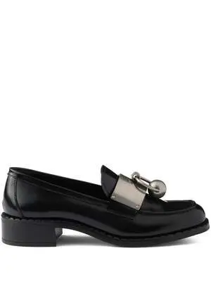 Prada Brushed Leather Loafers With Metal Ring