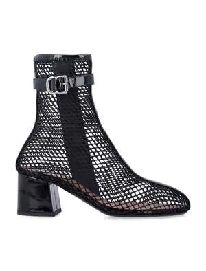 Alaïa Mesh Ankle Boots With Buckle Strap - Nero