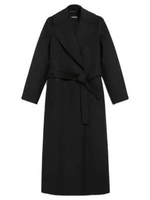 Max Mara Hand-sewn Double-drape Pure Wool Belted Jacket With Lapel Collar & Silk-lined Sleeves - Nero