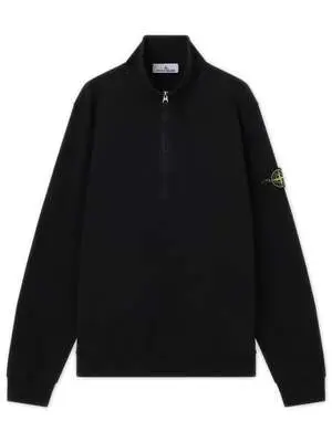 Stone Island Cotton Half-zip Sweatshirt With Ribbed Collar, Cuffs & Hem