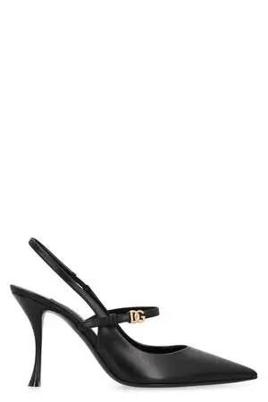 Dolce & Gabbana Sleek Glossy Leather Slingback Pumps With Pointed Toe And 7.5 Cm Heel - Black