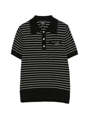 A.p.c. Striped Cotton Polo Shirt With Logo Front Pocket - Nero