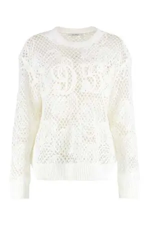 Max Mara Crochet Knit Cotton Crewneck Sweater