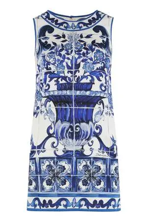 Dolce & Gabbana Printed Silk Top With Side Slit And Keyhole Back