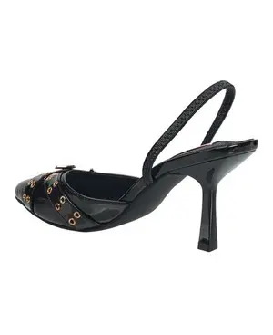 True Religion Patent Leather Slingback Pumps With Metal Buckle - Black