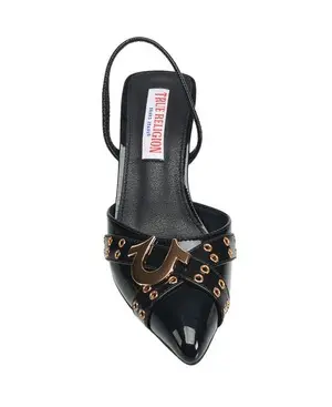 True Religion Patent Leather Slingback Pumps With Metal Buckle - Black